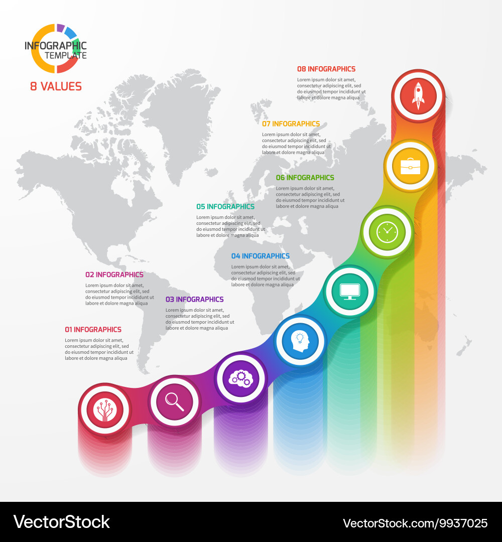 Line graph infographic template 8 values Vector Image