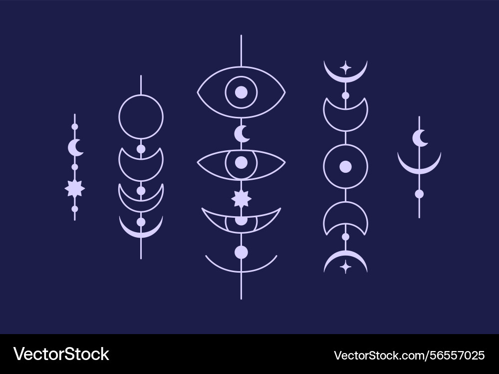 Magic esoteric line-art ornaments set crescent Vector Image