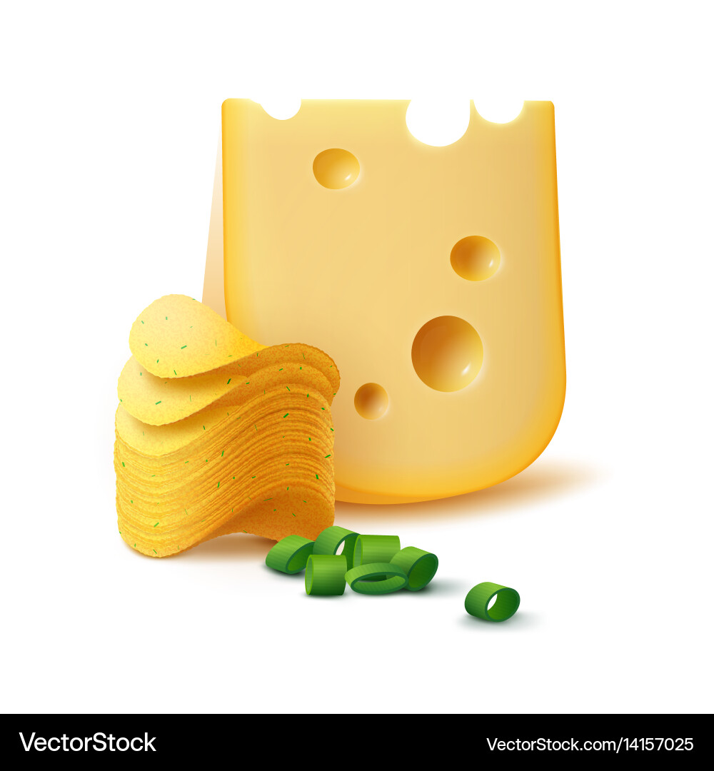 Potato chips stack with cheese and onion Vector Image