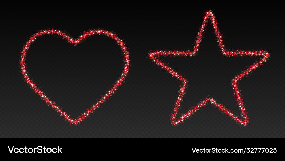 Red glitter frames shimmering borders in heart Vector Image
