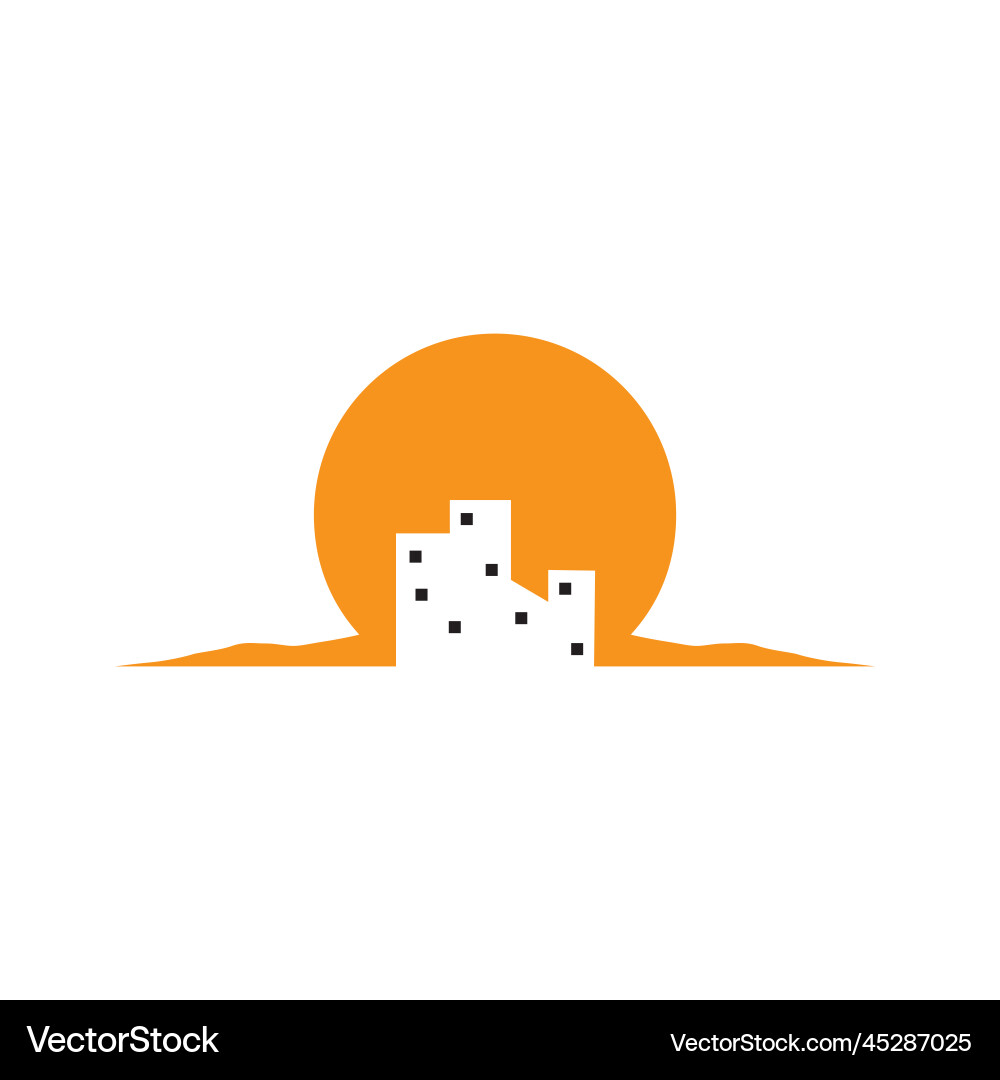 Sunset and building icon logo Royalty Free Vector Image