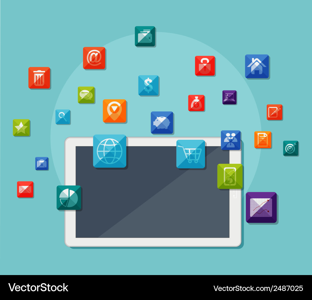 Tablet with icons on communication concept Vector Image