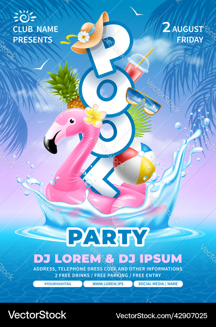 Tropical Pool Party Poster Royalty Free Vector Image