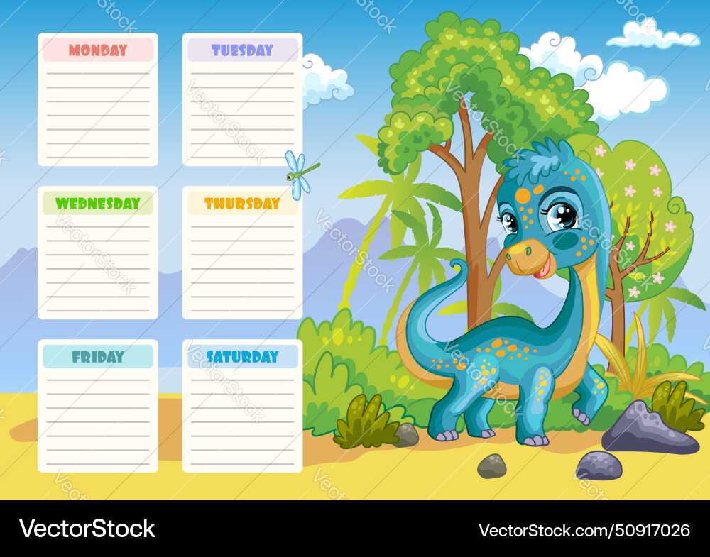 Cute blue dinosaur diplodocus printable weekly Vector Image