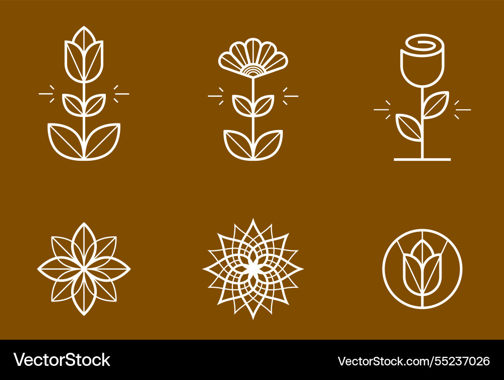 Geometric linear style flower logos or emblems Vector Image