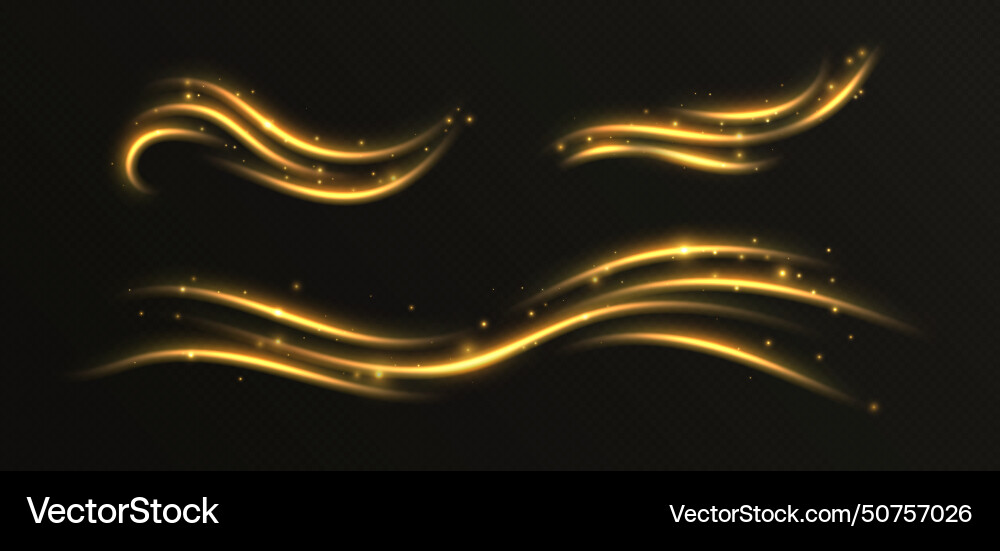 Golden light trails in motion glowing Royalty Free Vector