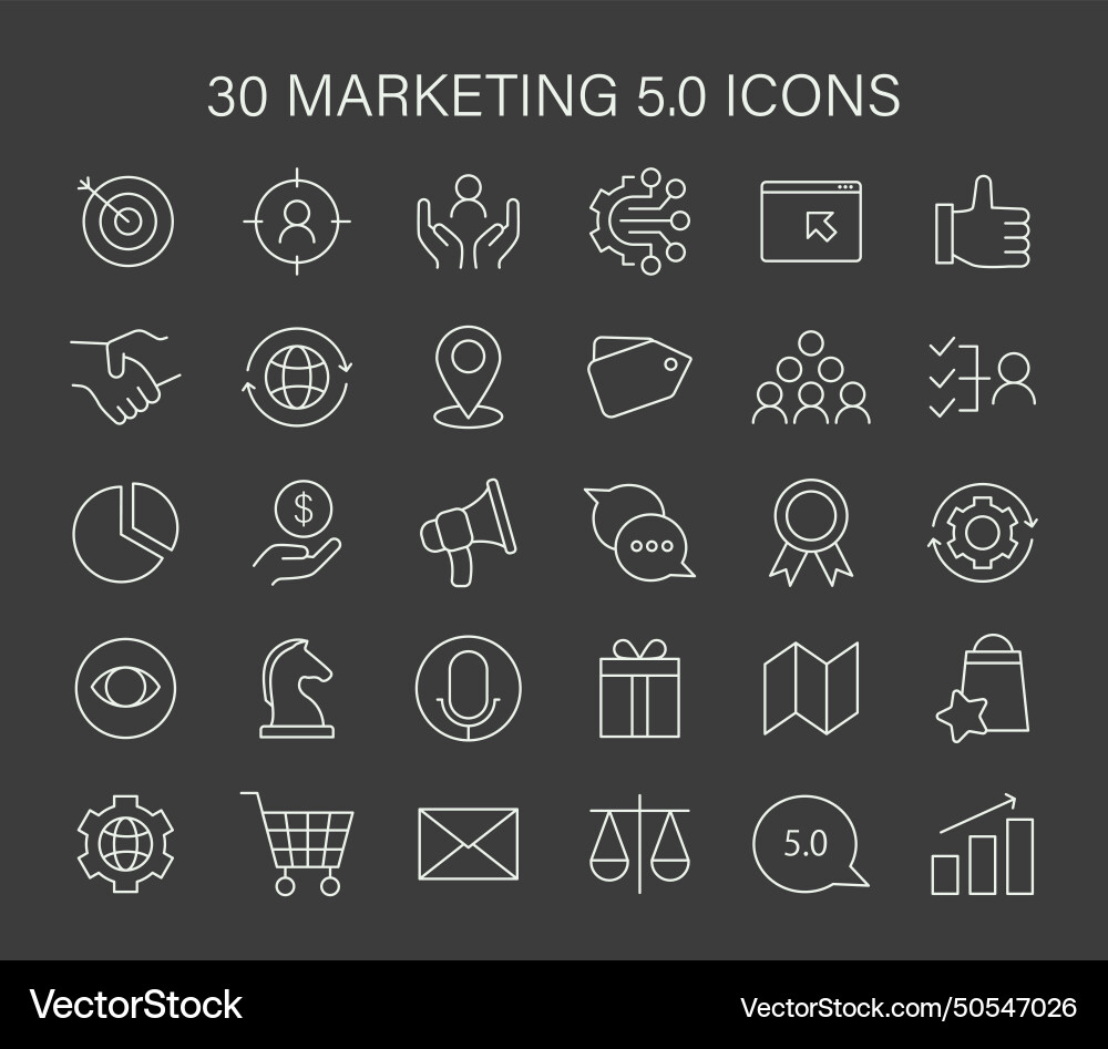 Marketing 50 icon set essential visual elements Vector Image