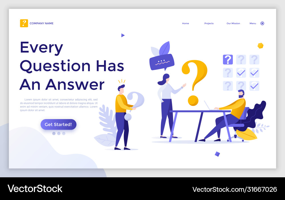 Question & Answer Landing Page Royalty Free Vector Image