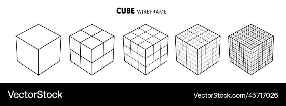 Wireframe cube with different structure Royalty Free Vector