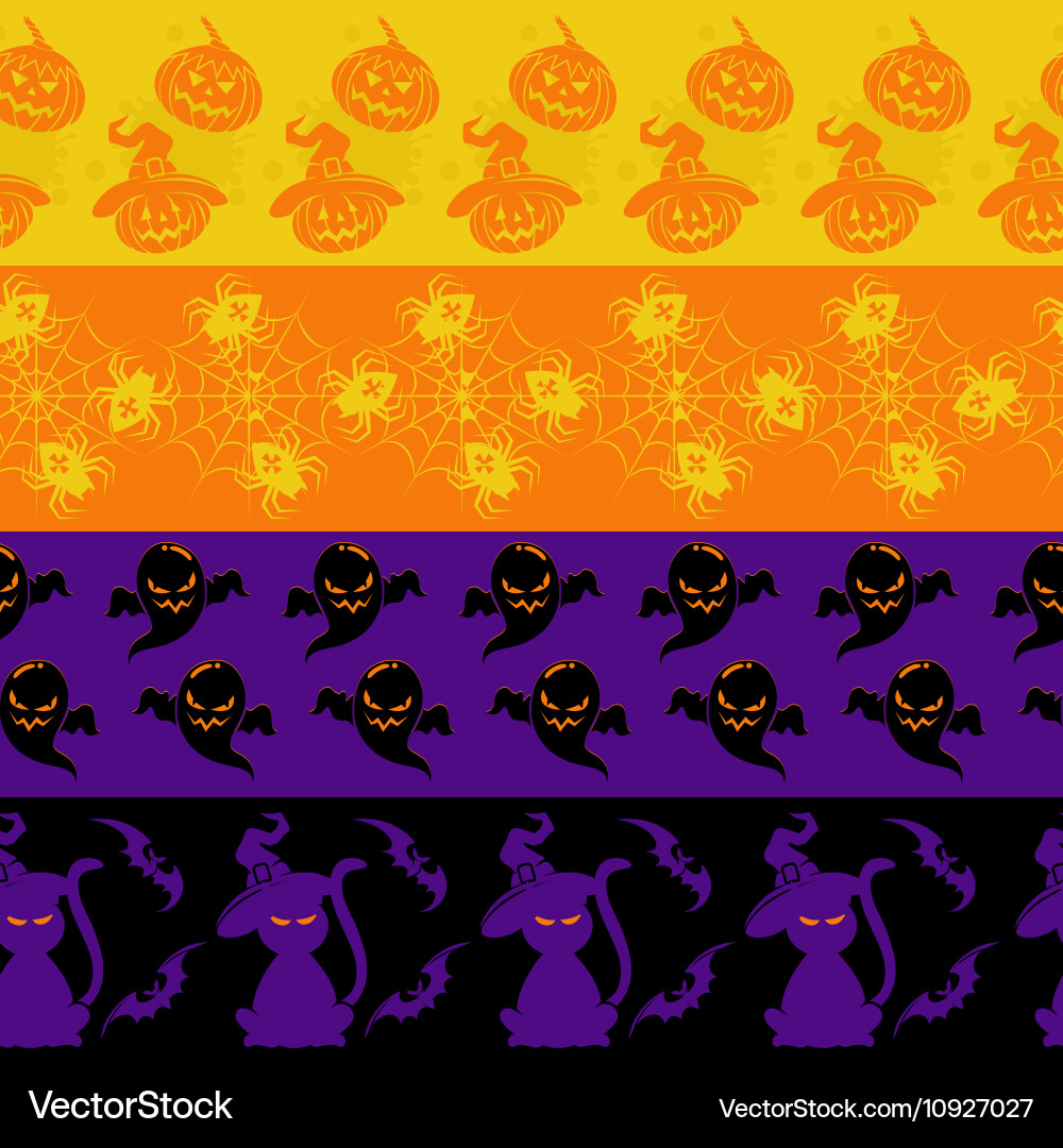 Colorful halloween seamless borders set Royalty Free Vector