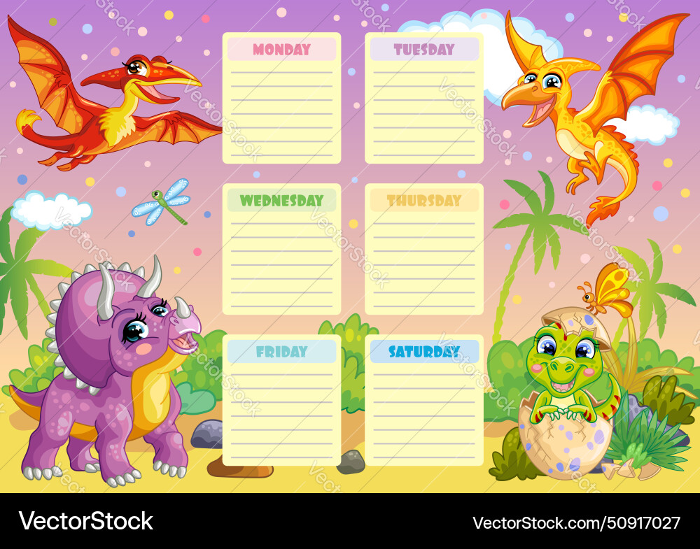 Cute dinosaurs ready to print weekly planner Vector Image