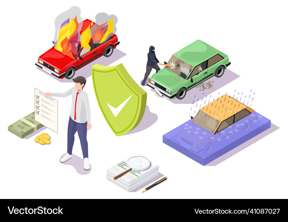 Insurance agent protection shield against car Vector Image