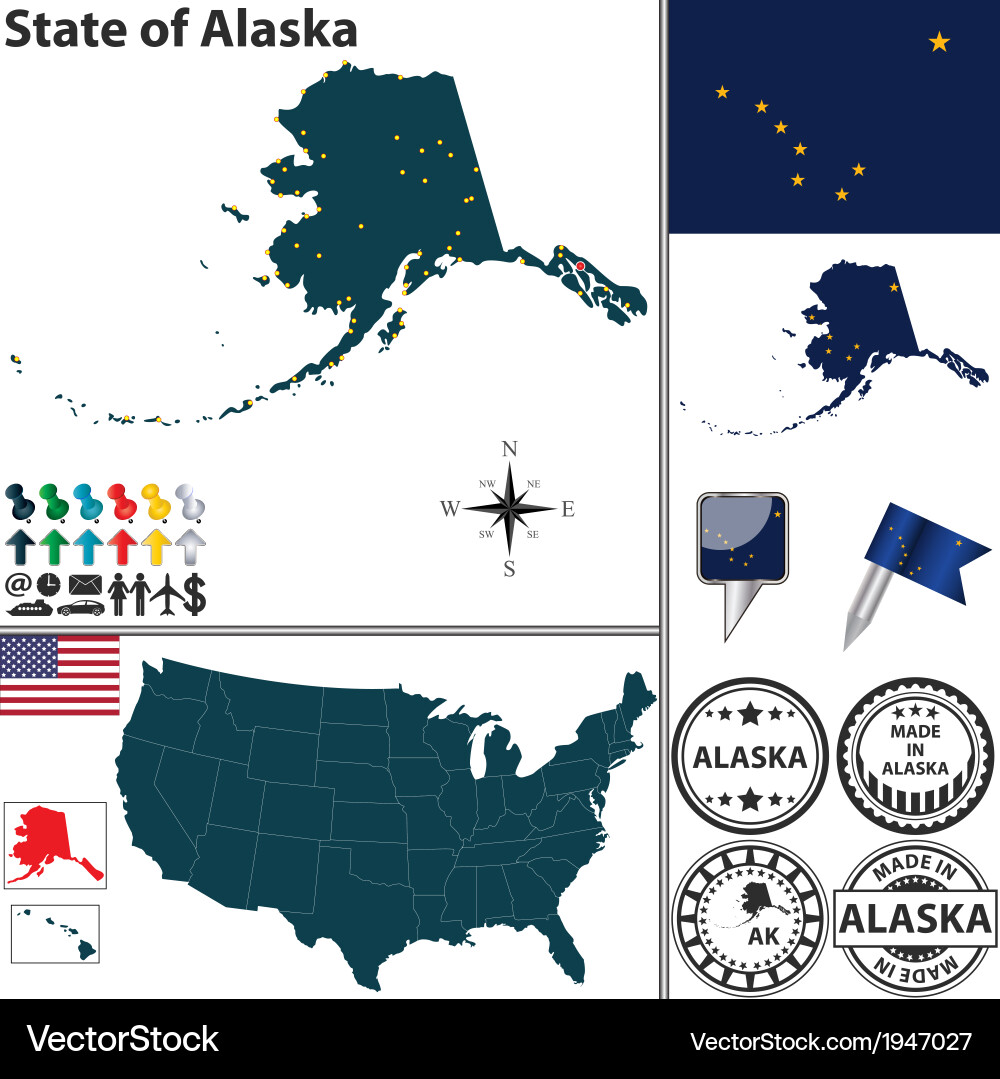 Map of alaska Royalty Free Vector Image - VectorStock