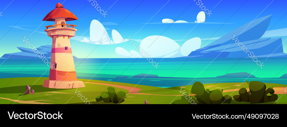 Lighthouse on sea coast landscape Royalty Free Vector Image