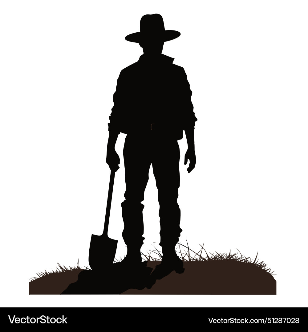 Ranch worker with shovel silhouette Royalty Free Vector