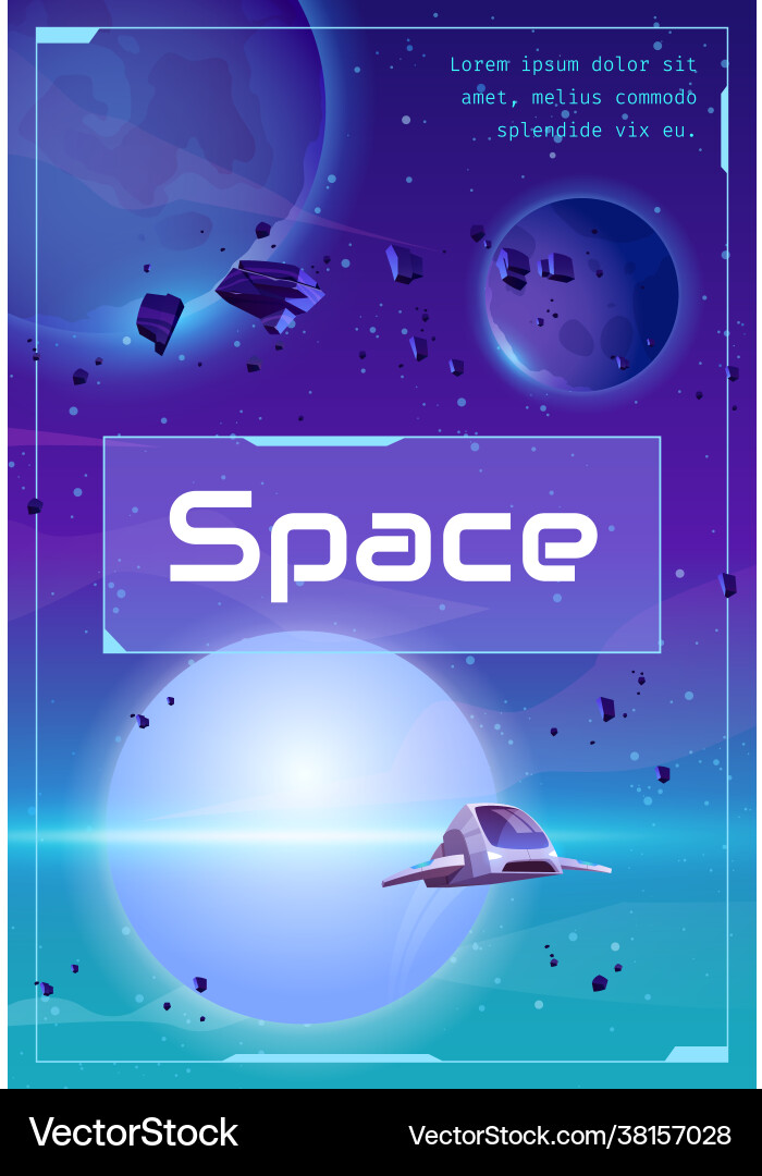 Space poster with spaceship planets and stars Vector Image