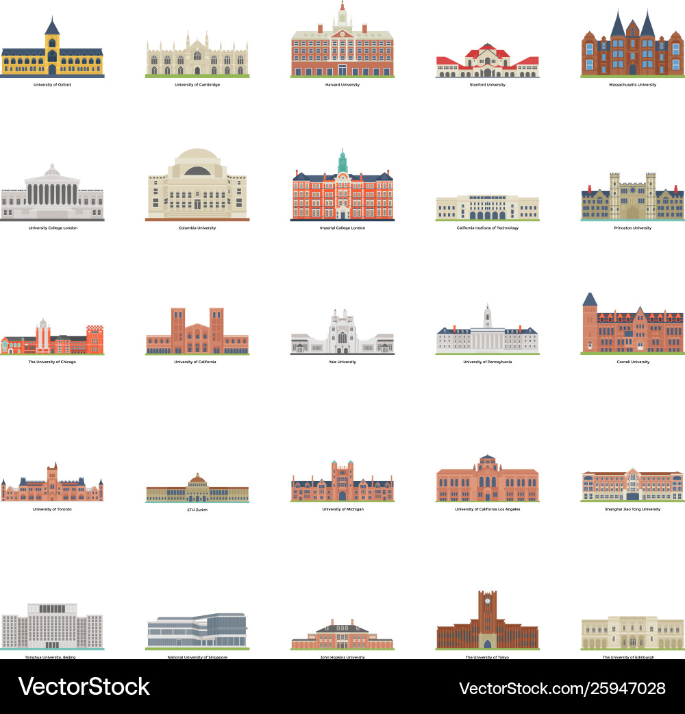 World famous universities pack Royalty Free Vector Image