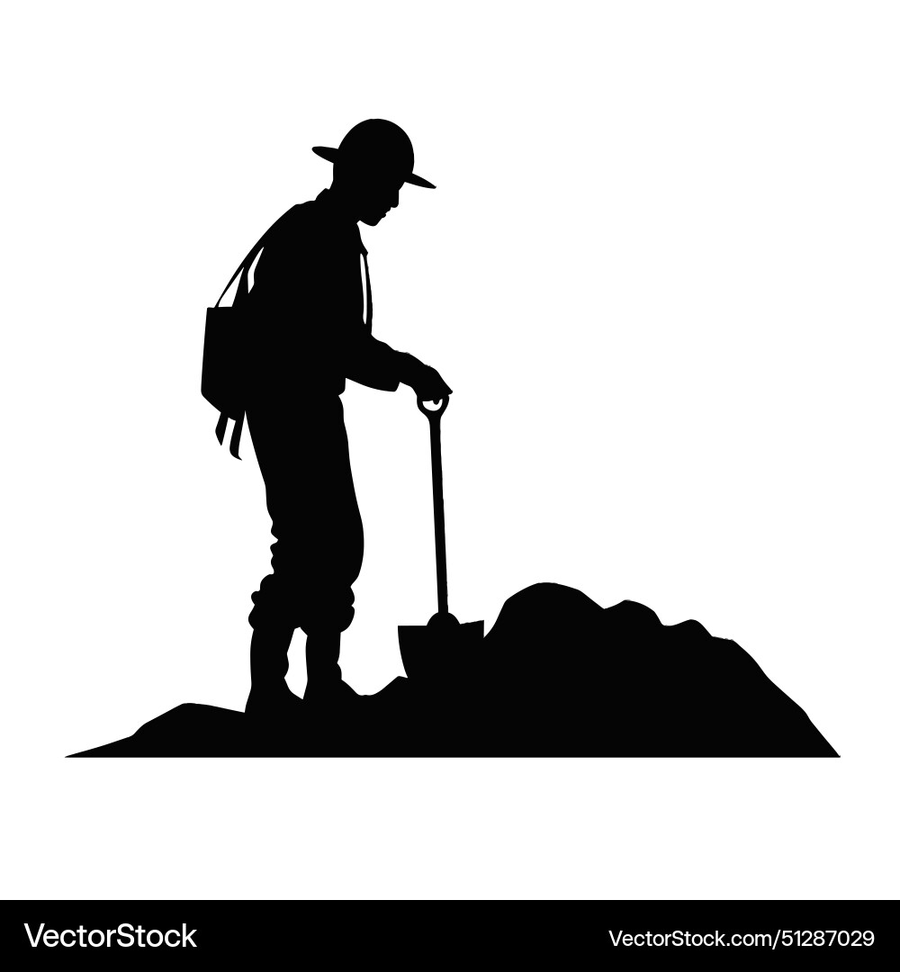 Adventurous hiker digging silhouette Royalty Free Vector