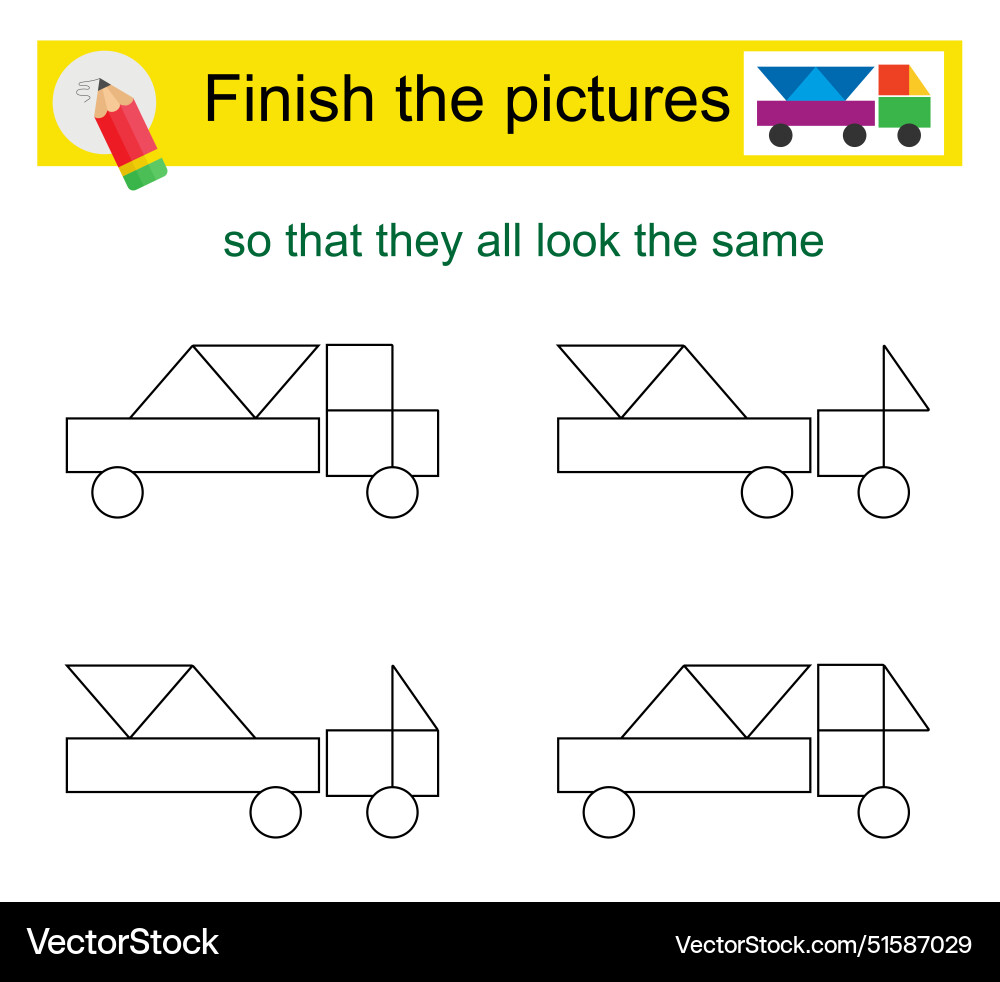 Finish the pictures so that they all look same Vector Image