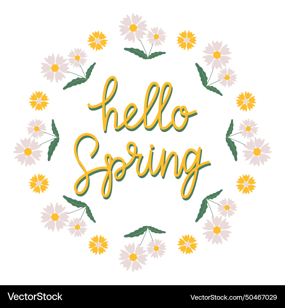 Hand drawn lettering hello spring card Royalty Free Vector