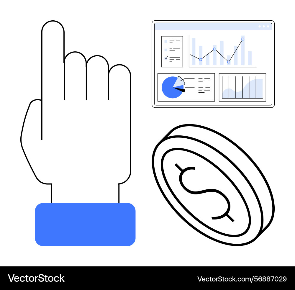 Hand gesture with financial data and coin Vector Image