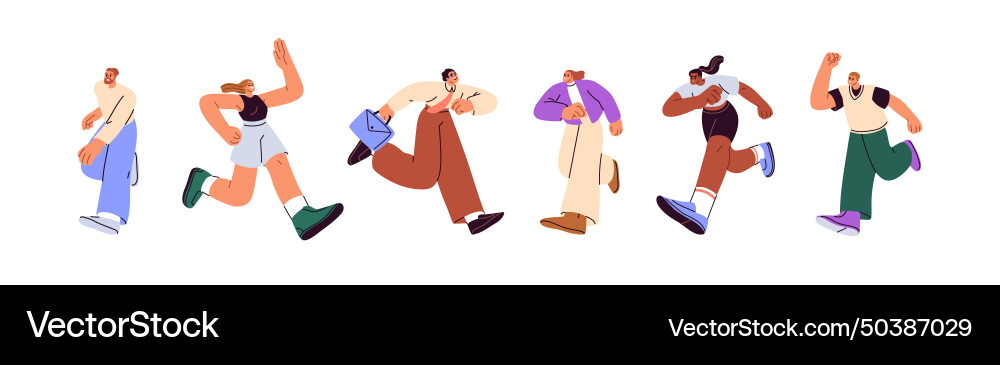 People running fast rushing hurrying set Vector Image