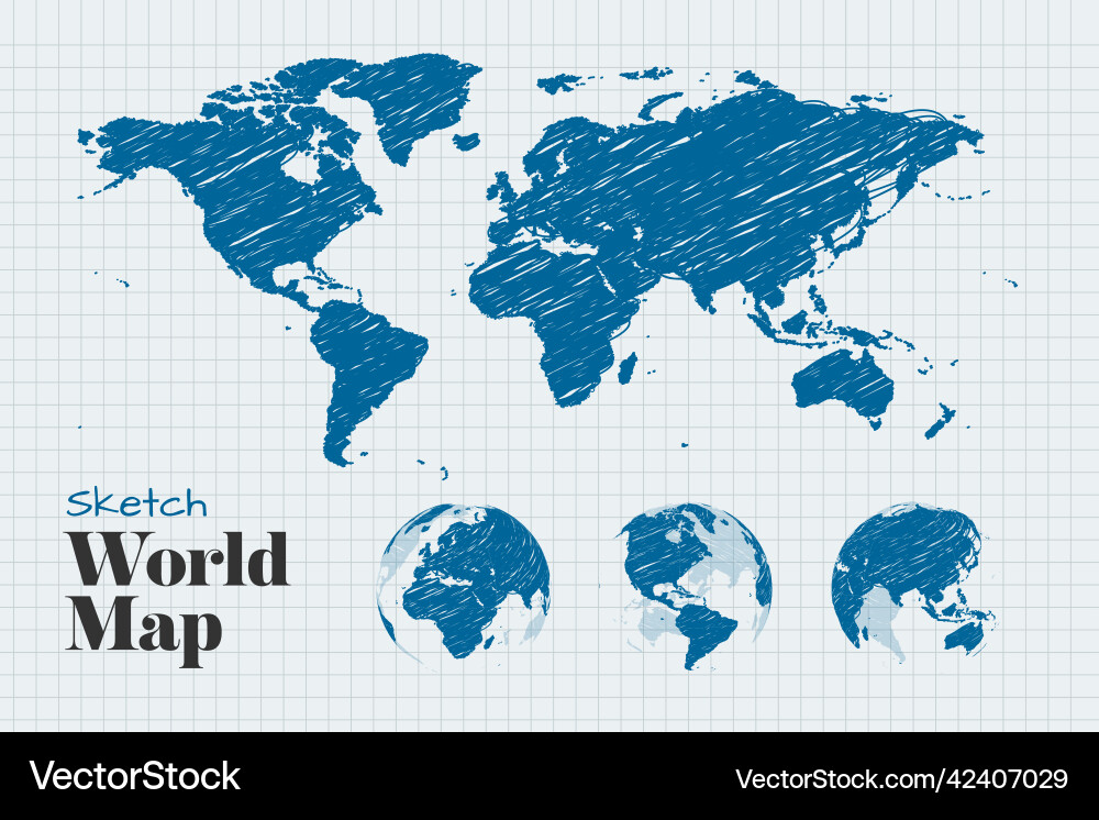 Sketch Weltkarte Lizenzfreies Vektorbild - VectorStock