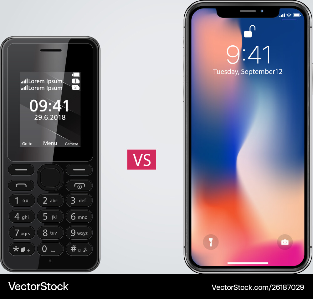 Smartphone vs Old Phone Mockup Royalty Free Vector Image
