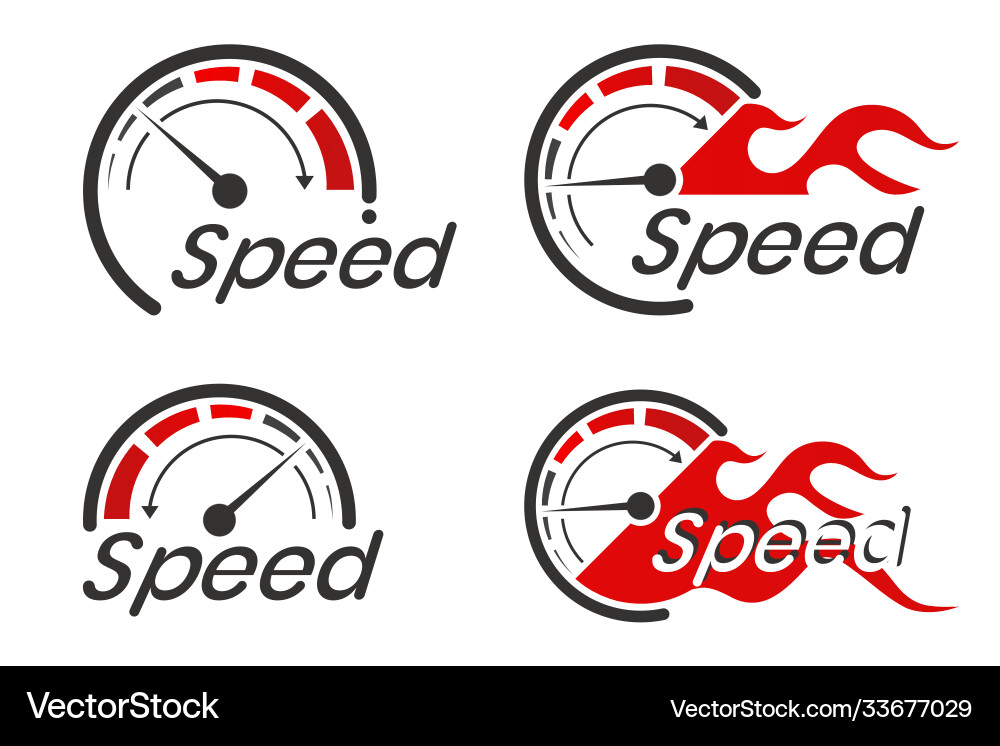 Speed logo with speedometer concept Royalty Free Vector