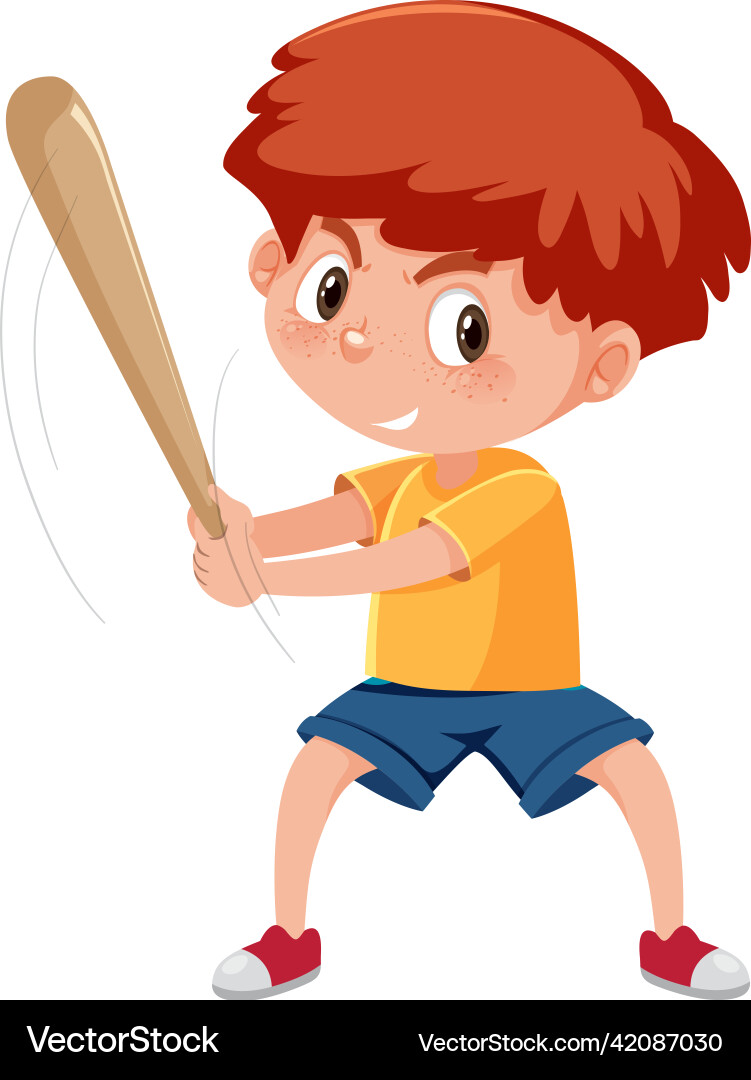 A boy holding baseball bat cartoon character Vector Image