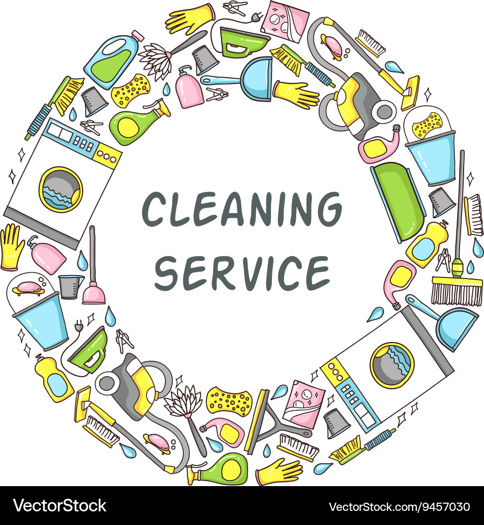 Circular doodle of cleaning Royalty Free Vector Image
