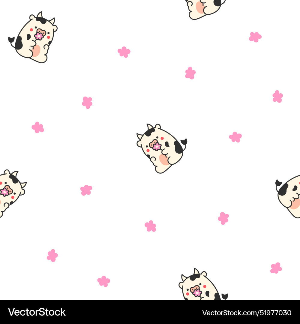 Cute cartoon kawaii cow seamless pattern Vector Image