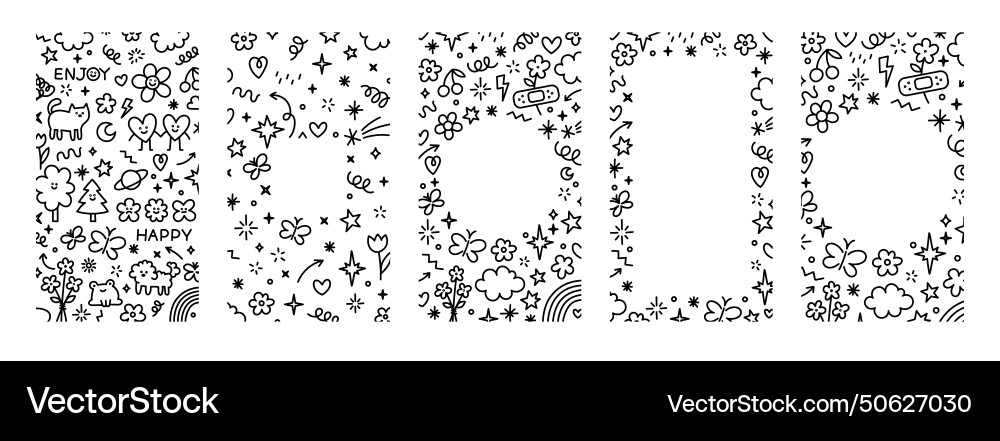 Cute kid scribble doodle frame poster template set