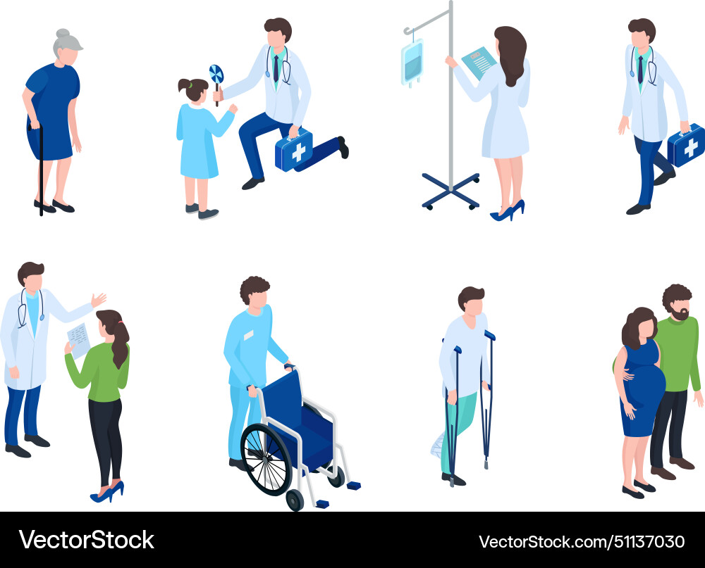 Isometric medical staff providing care support Vector Image