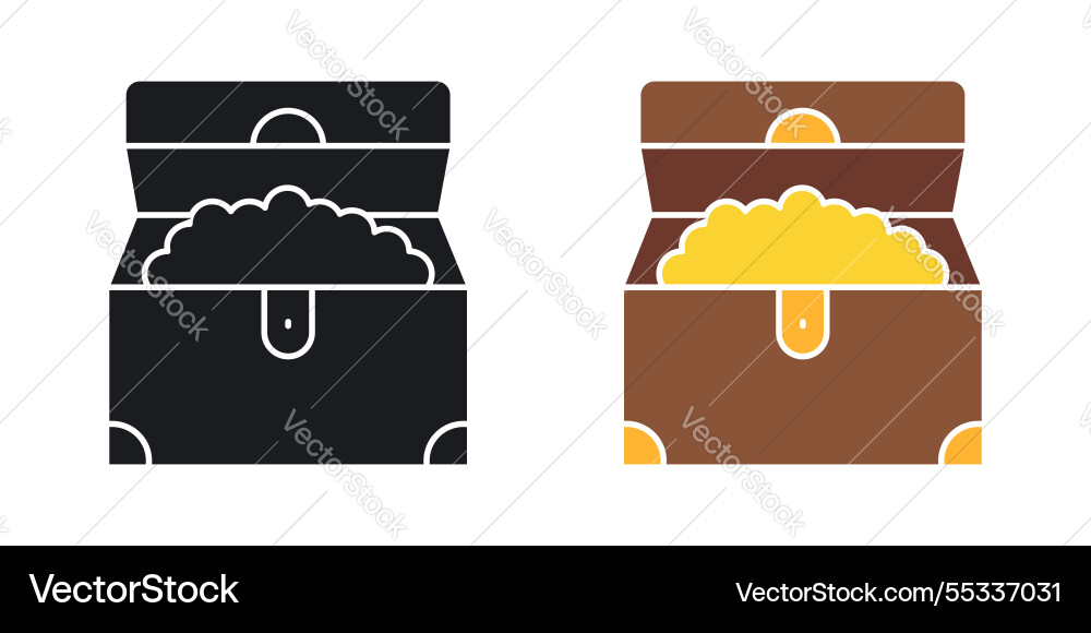 Treasure chest icons set black and colored style Vector Image