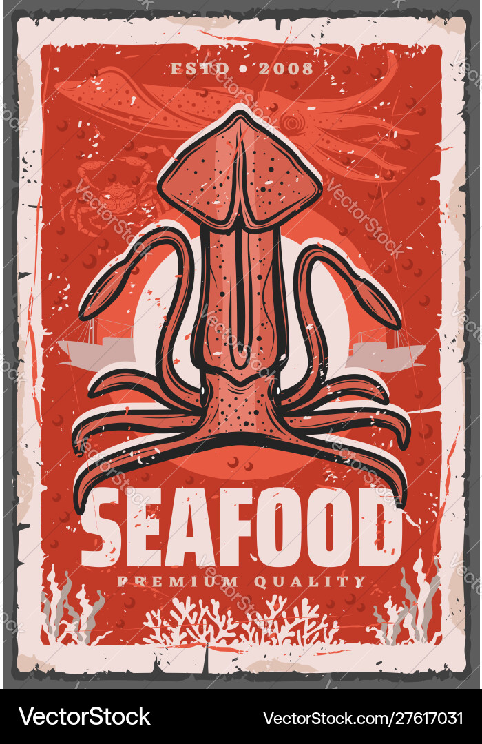 Underwater squid animal seafood cover Royalty Free Vector