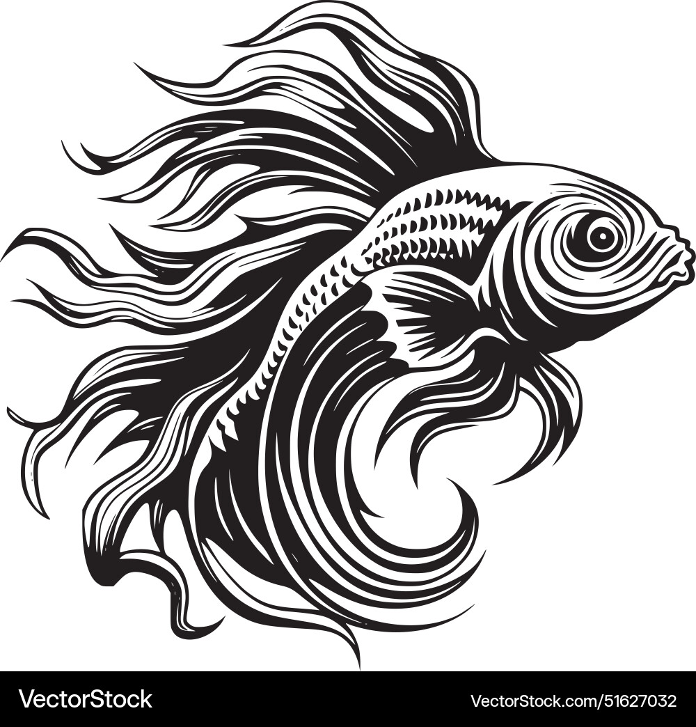 Betta fish - black and white isolated icon Vector Image