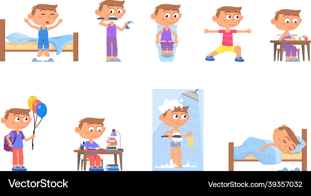 Boy daily activities cartoon kids routine active Vector Image