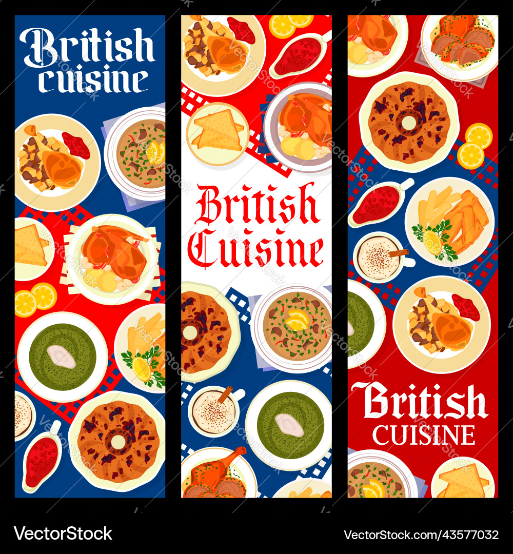 British cuisine restaurant food banners Royalty Free Vector