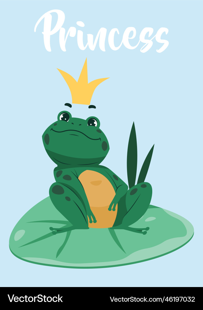 Frog pose green froglet with princess crown Vector Image