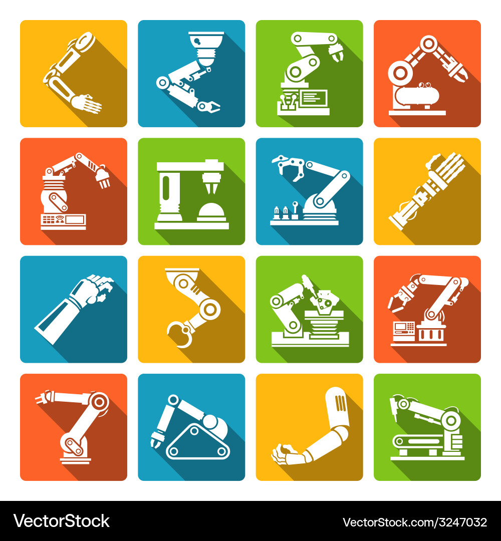 Robotic arm icons flat Royalty Free Vector Image