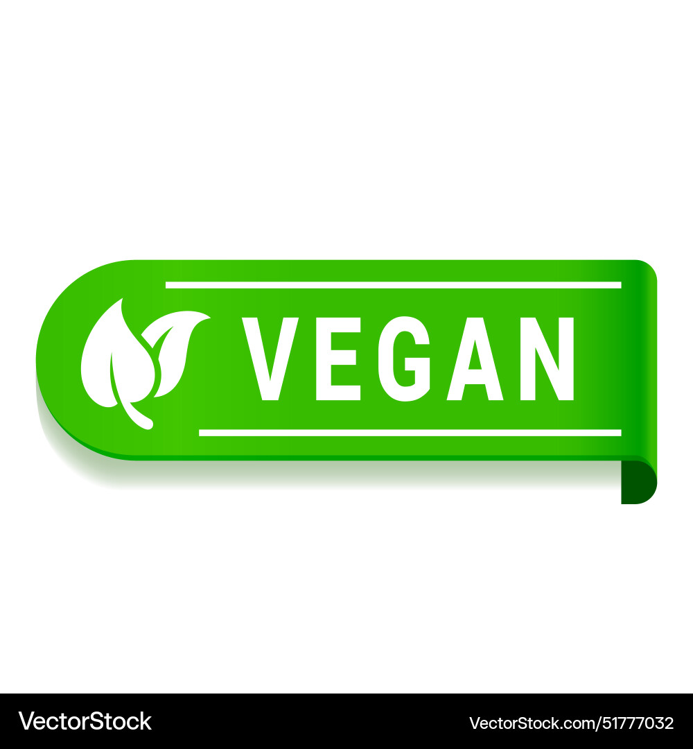 Vegan green minimalist curved horizontal label Vector Image