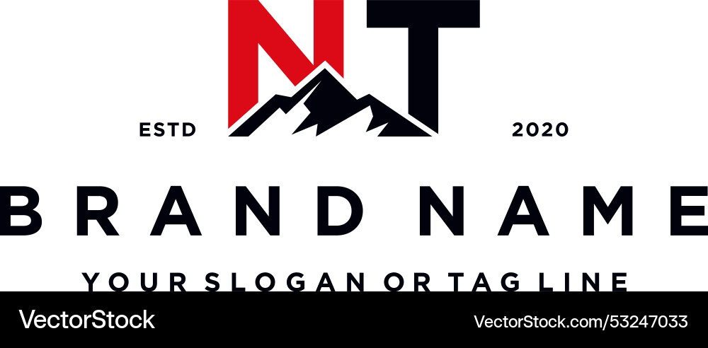 Creative letter nt mountain logo design Royalty Free Vector