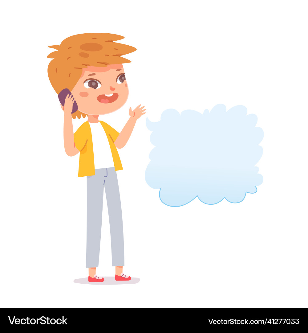 Cute boy kid talking mobile phone little child Vector Image