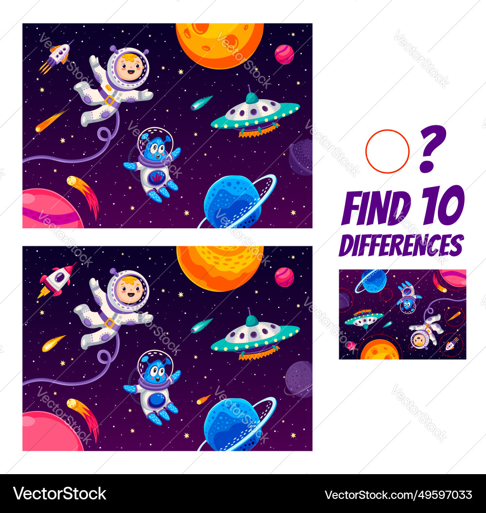 Find ten differences on space landscape kids game Vector Image