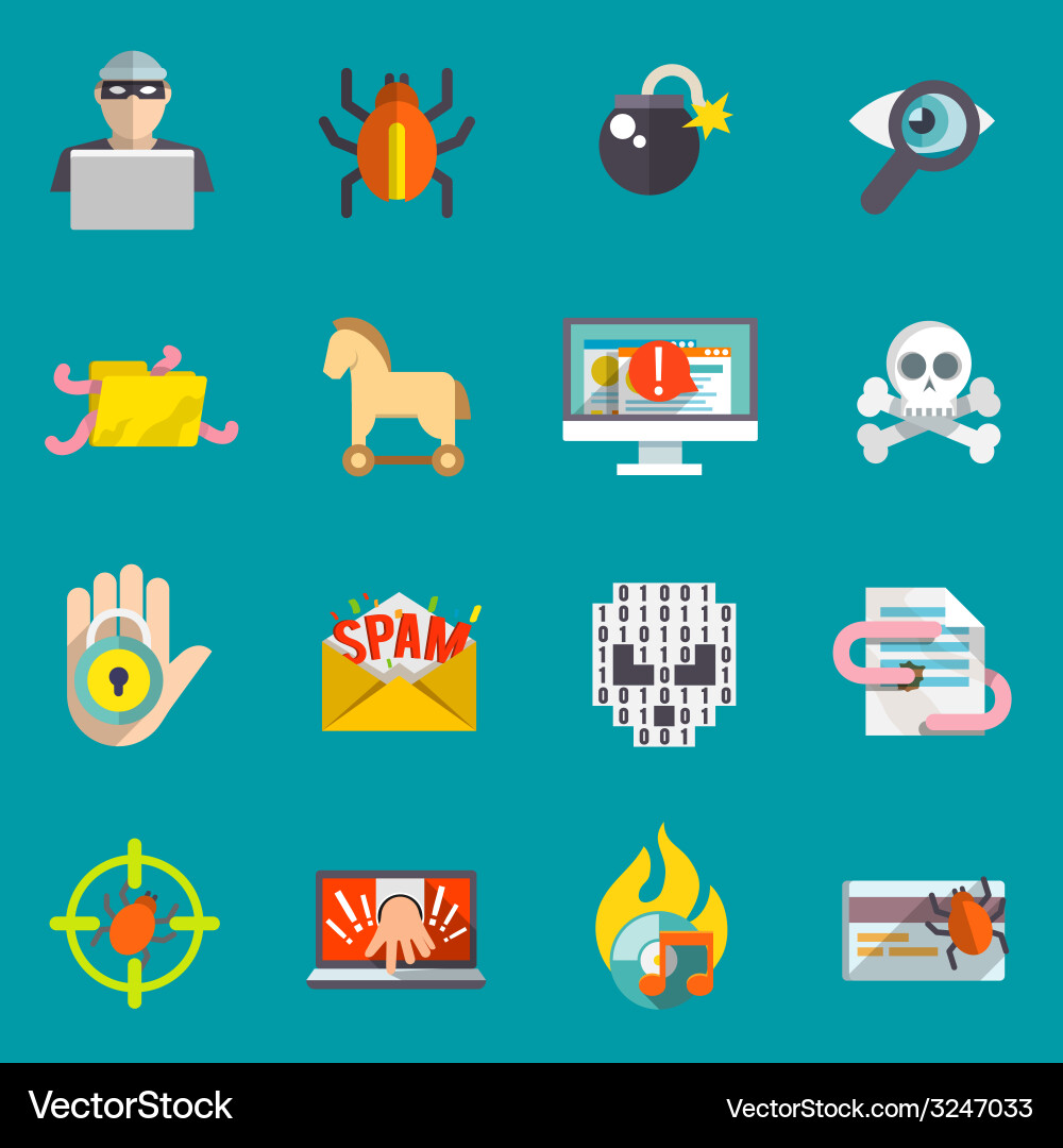Hacker icons flat set Royalty Free Vector Image