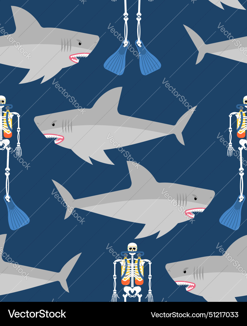 Shark and skeleton diver pattern seamless marine Vector Image