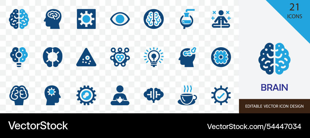 Brain solid icon set Royalty Free Vector Image