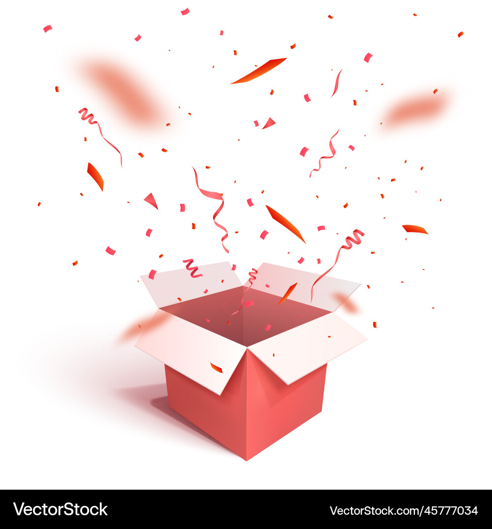 Open gift box with confetti burst Royalty Free Vector Image