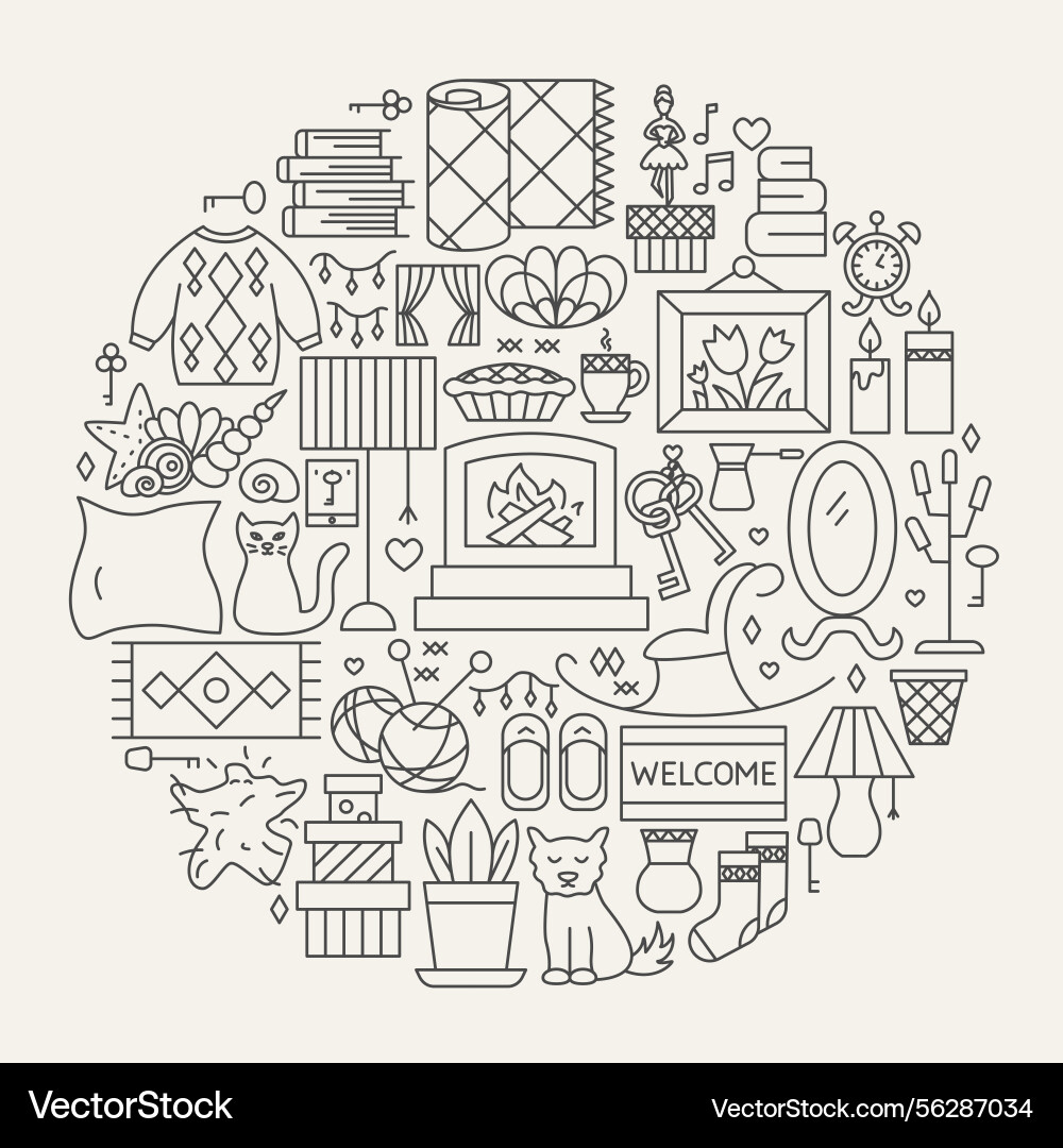 Sweet home line icons circle Royalty Free Vector Image